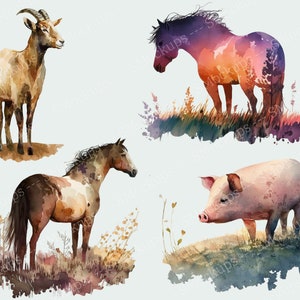 Farm Animals Png Clipart Bundle, Watercolor Animals for Cards ...