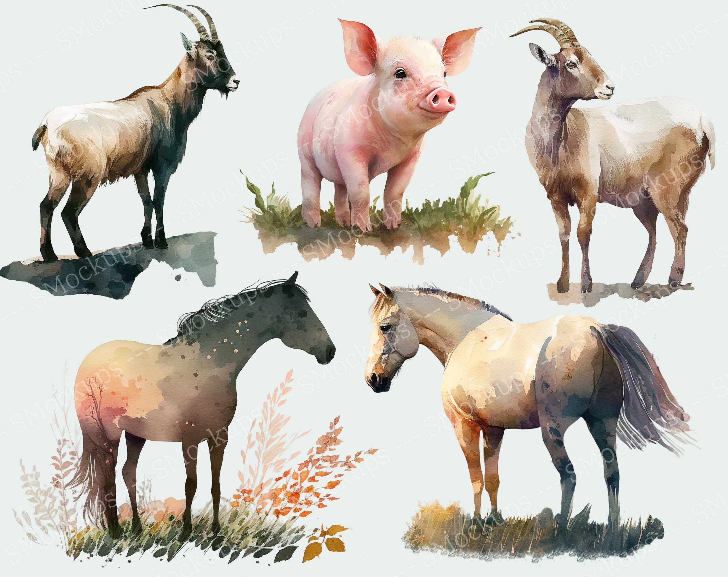 Farm Animals Png Clipart Bundle, Watercolor Animals for Cards ...