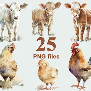 Farm Animals Png Clipart Bundle, Watercolor Animals for Cards ...