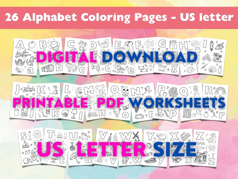 51 Alphabet & Number Coloring Pages, US Letter, Coloring Page, Coloring ...