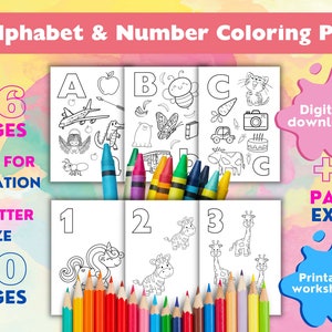 51 Alphabet & Number Coloring Pages, US Letter, Coloring Page, Coloring ...