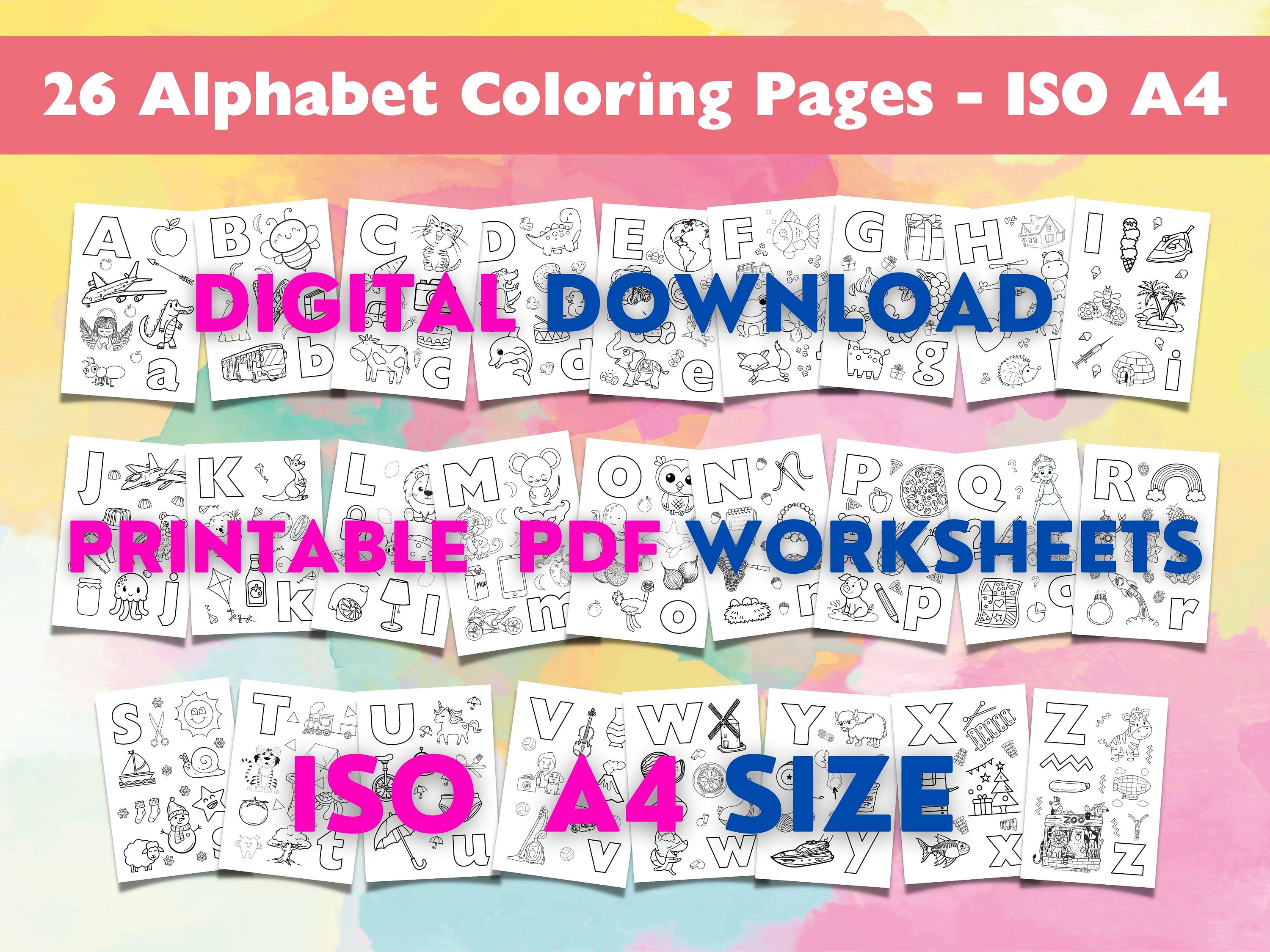 51 Alphabet & Number Coloring Pages, Format ISO A4, Coloring Page ...