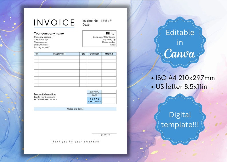 Invoice Template, Invoice for Small Business, Modern Invoice, Printable ...
