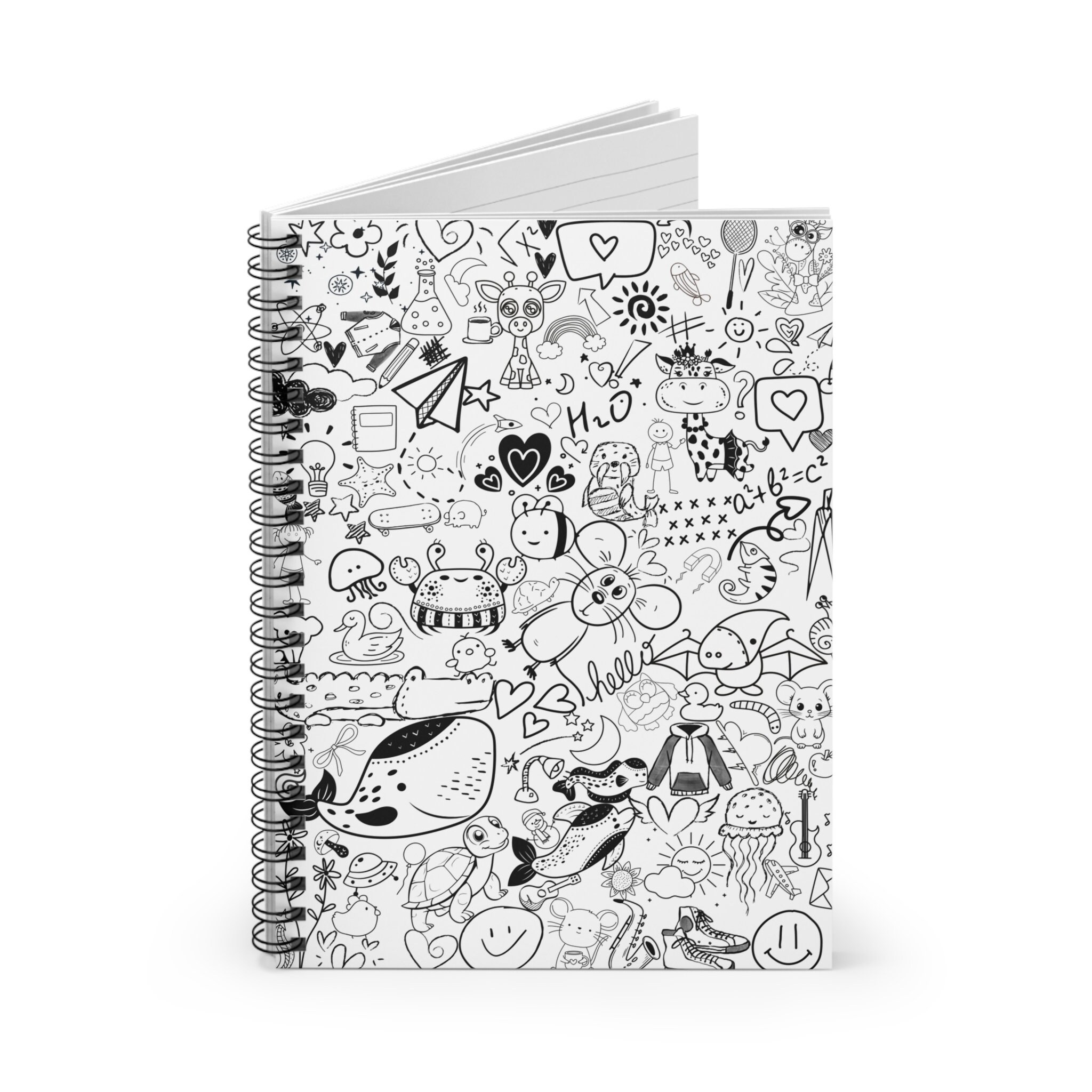 Happy Cartoon Scribbles and Doodles Spiral Journaling Notebook - Ruled ...