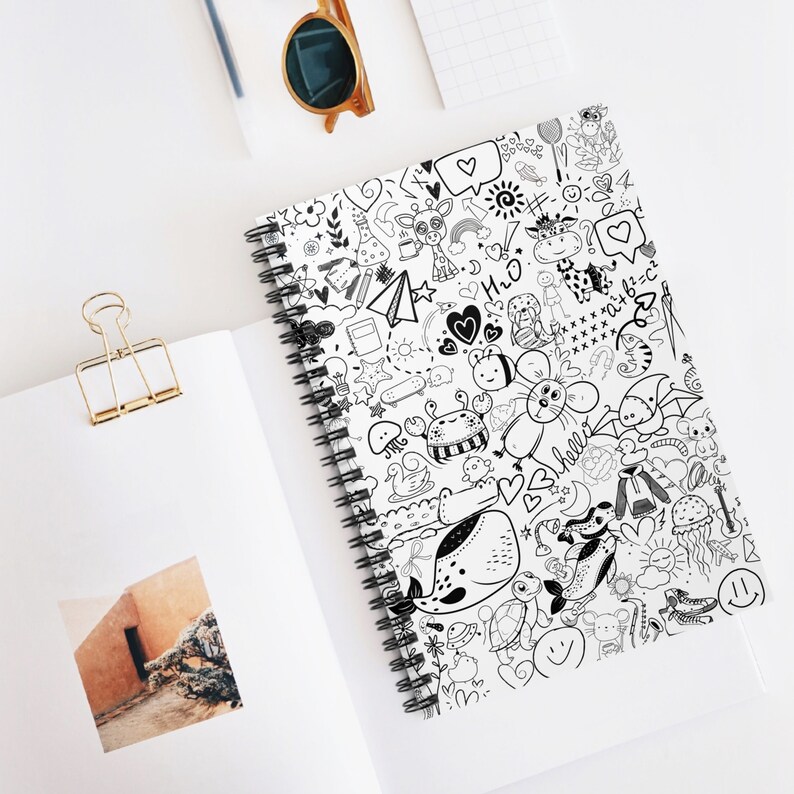 Happy Cartoon Scribbles and Doodles Spiral Journaling Notebook - Ruled ...