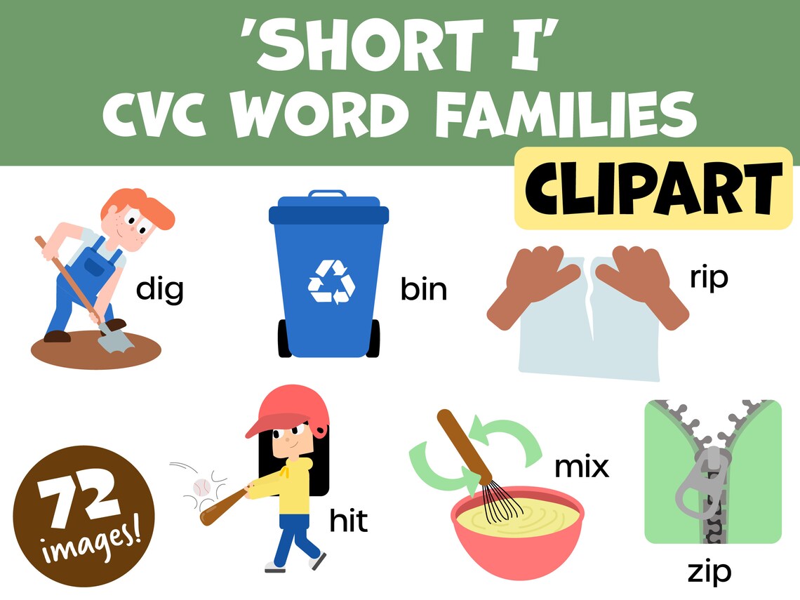 Short ‘i’ CVC Word Families Phonics Clipart - Etsy