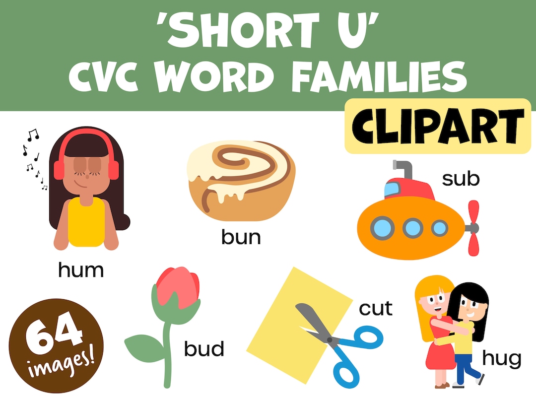 Short ‘u’ CVC Word Families Phonics Clipart - Etsy