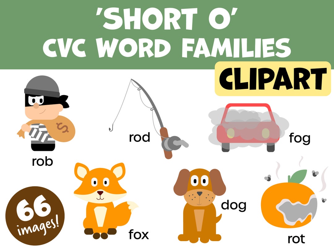 Short ‘o’ CVC Word Families Phonics Clipart - Etsy