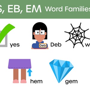 Short 'e’ CVC Word Families Phonics Clipart - Etsy