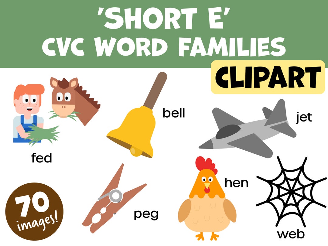 Short 'e’ CVC Word Families Phonics Clipart - Etsy