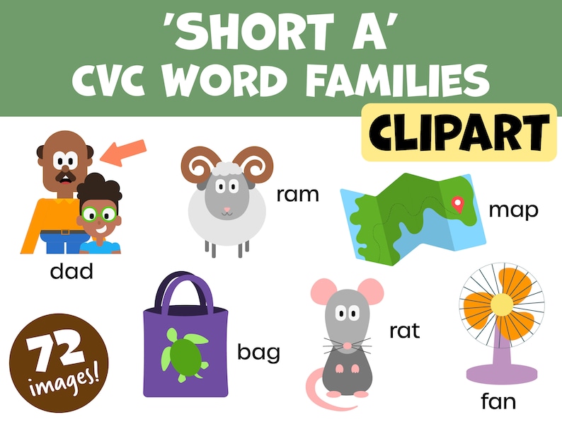 Short 'a’ CVC Word Families Phonics Clipart - Etsy