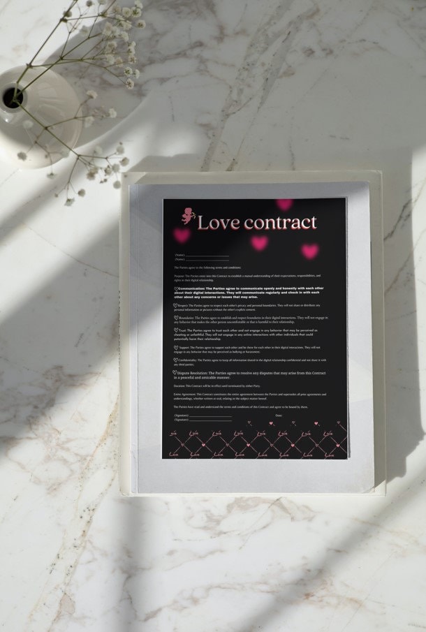 Printable Love Contract, Digital Relationship Contract, Valentines Day ...