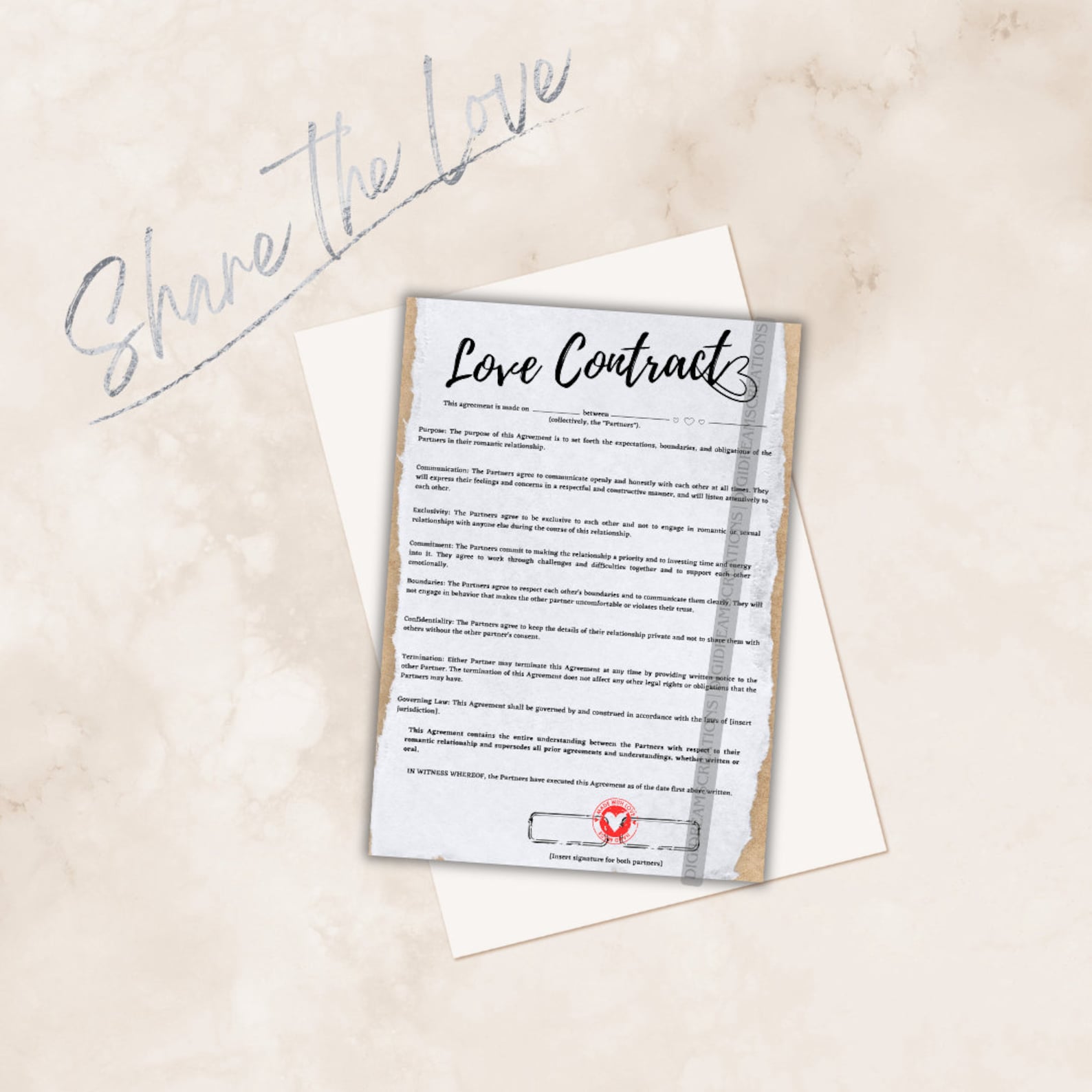 Couple Contract, Printable Love Contract, Digital Relationship Contract ...