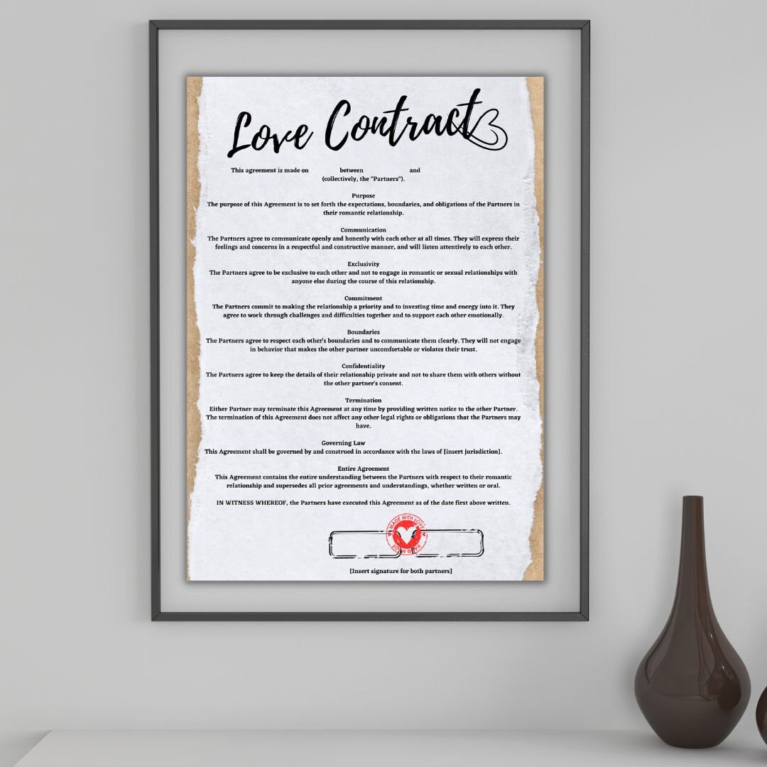 Couple Contract, Printable Love Contract, Digital Relationship Contract ...
