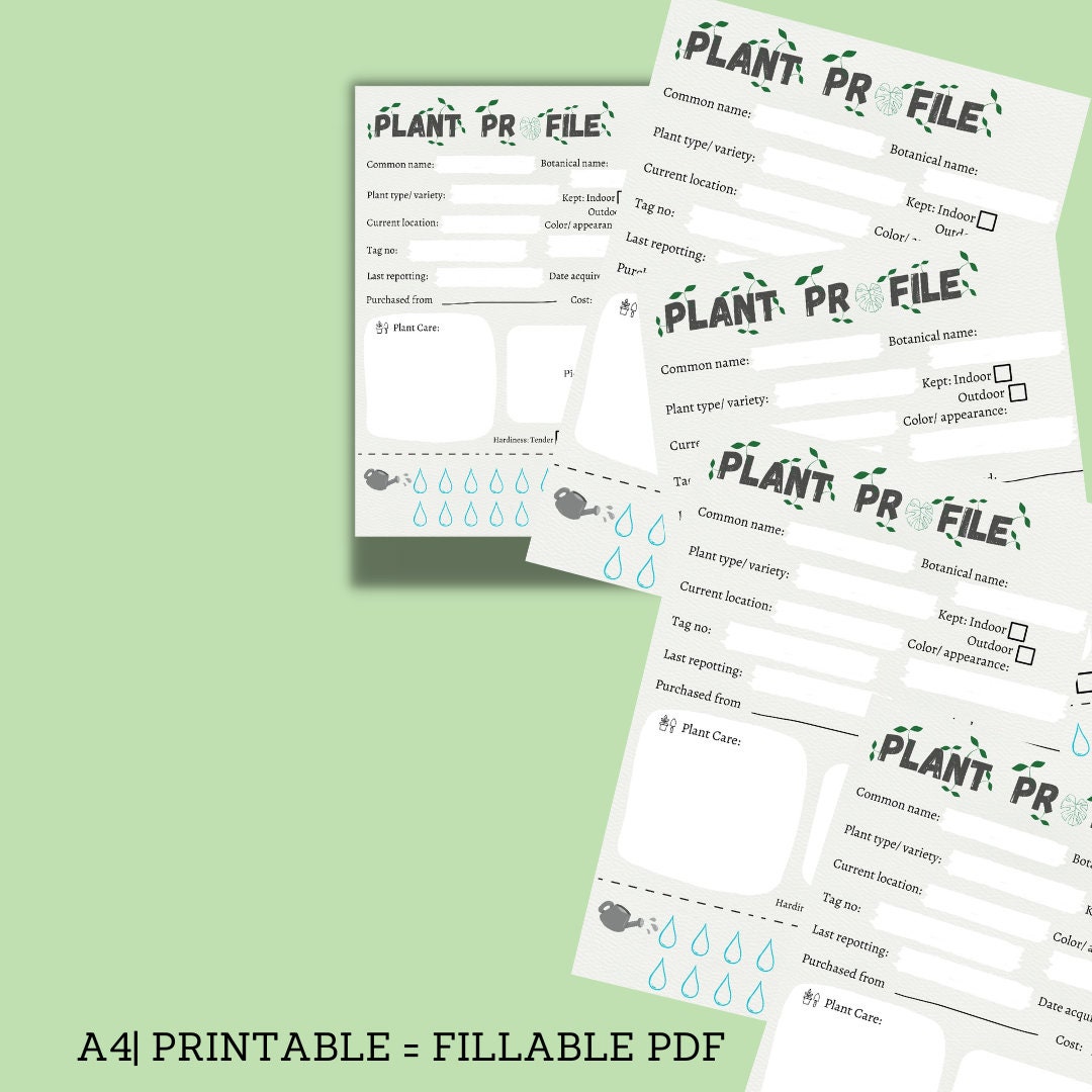 Plant Profile Printable, Plant Watering Tracker, Plant Care Planner ...