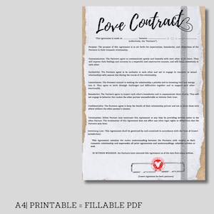 Couple Contract, Printable Love Contract, Digital Relationship Contract ...