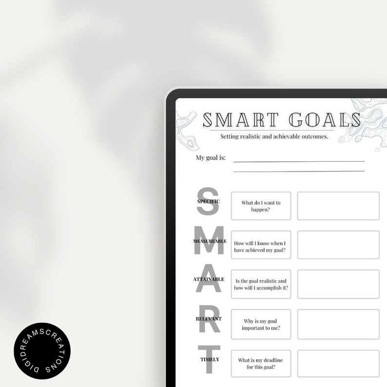 SMART Goals Template, Digital SMART Goals Worksheet, Goal Planner ...