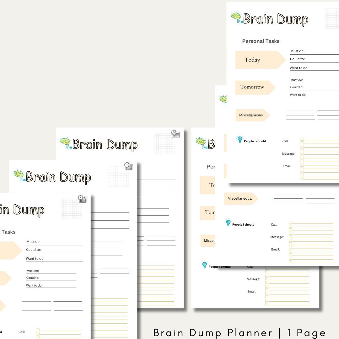 Brain Dump Template Planner Printable for Daily Tasks, Instant PDF ...