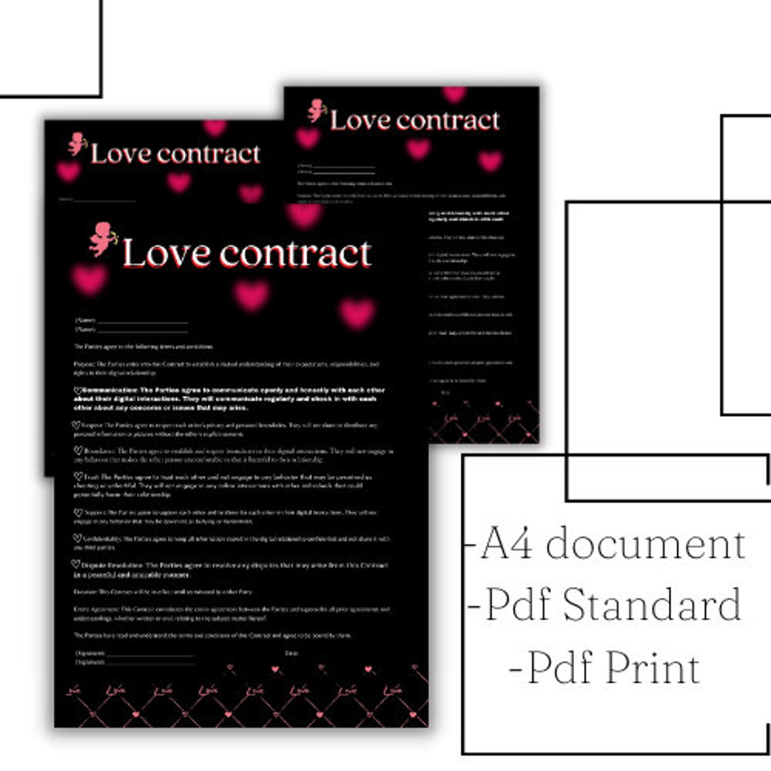 Printable Love Contract, Digital Relationship Contract, Valentines Day ...