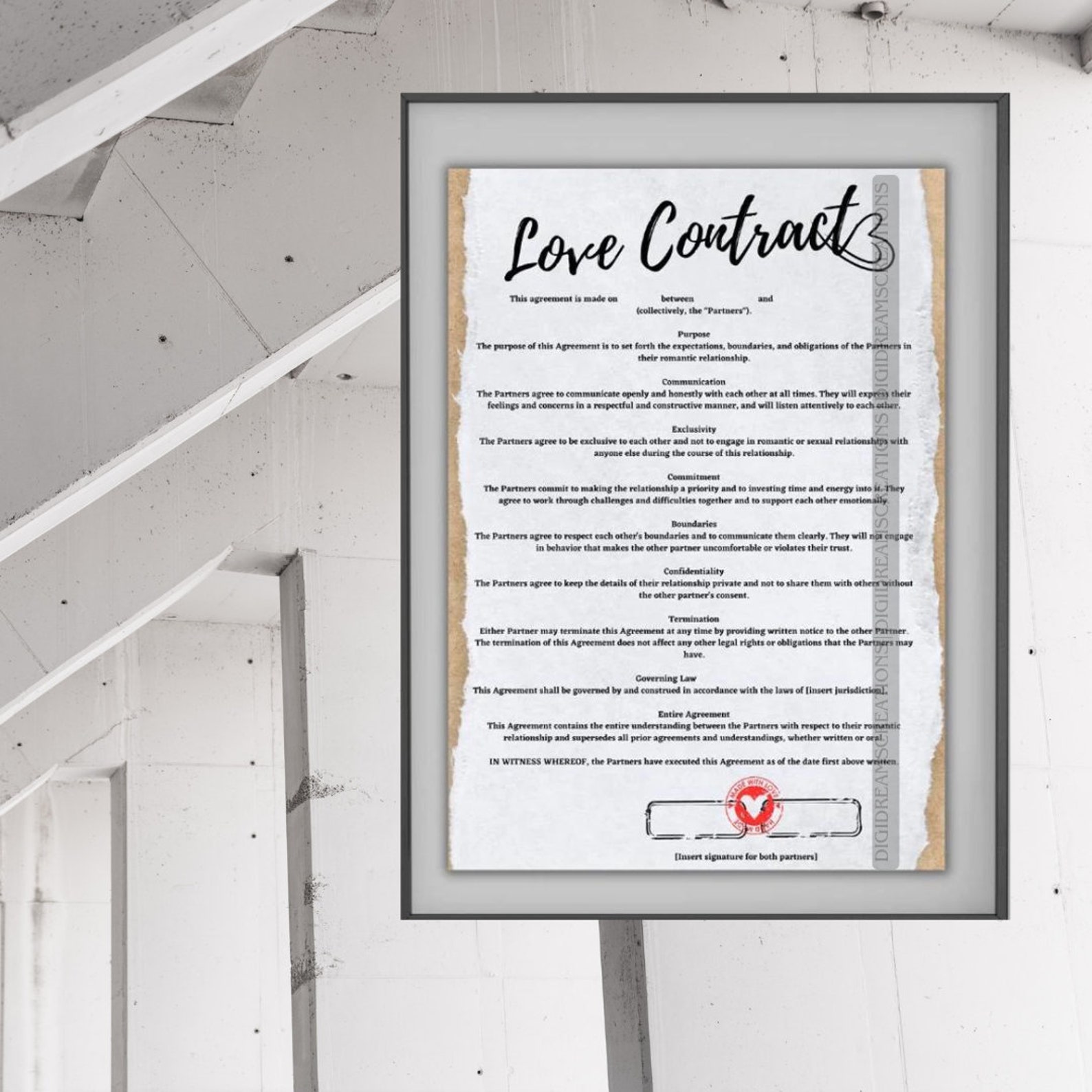 Couple Contract, Printable Love Contract, Digital Relationship Contract ...