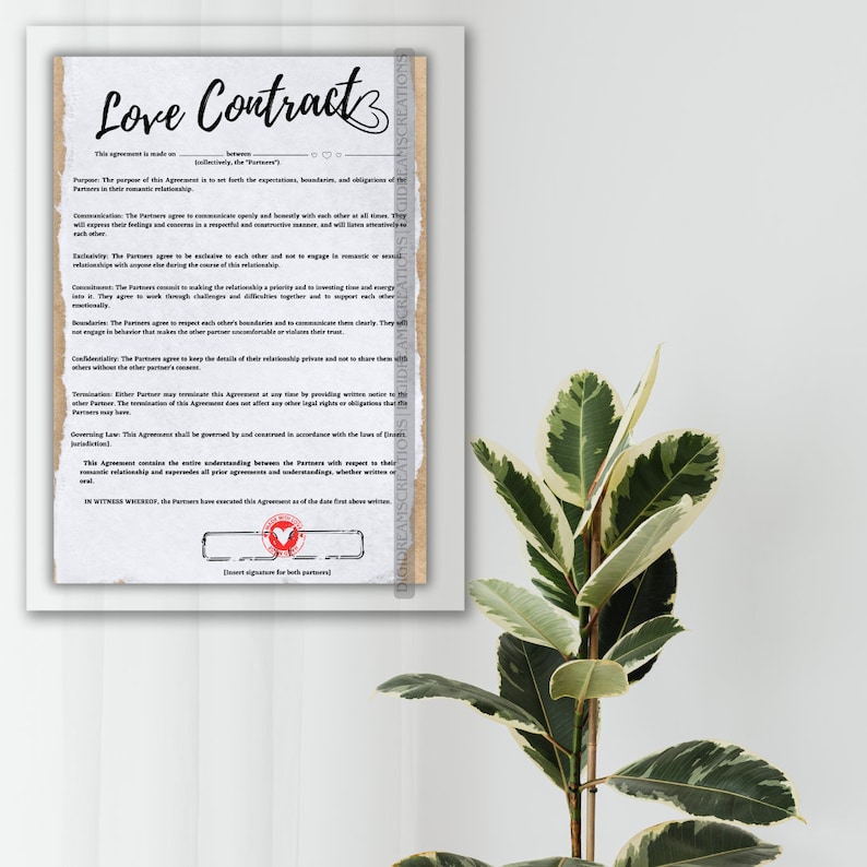 Couple Contract, Printable Love Contract, Digital Relationship Contract ...