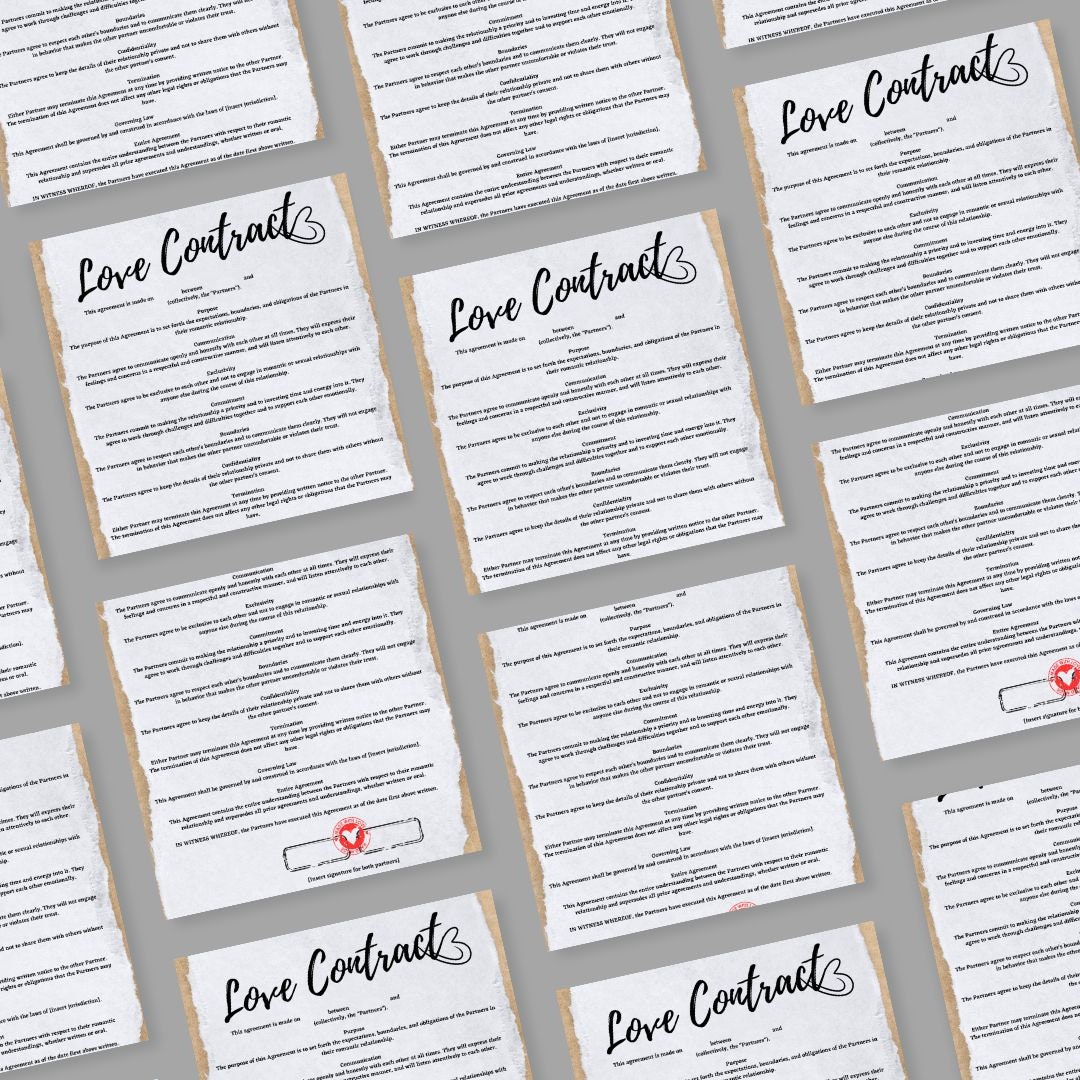 Couple Contract, Printable Love Contract, Digital Relationship Contract ...