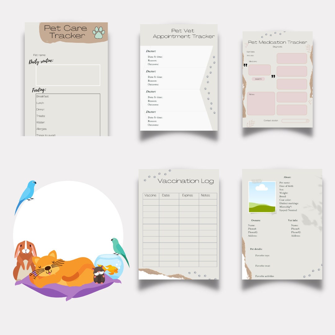 Pet Care Planner, Dog/ Cat Care Plan Vet Tracker, Pet Organizer ...