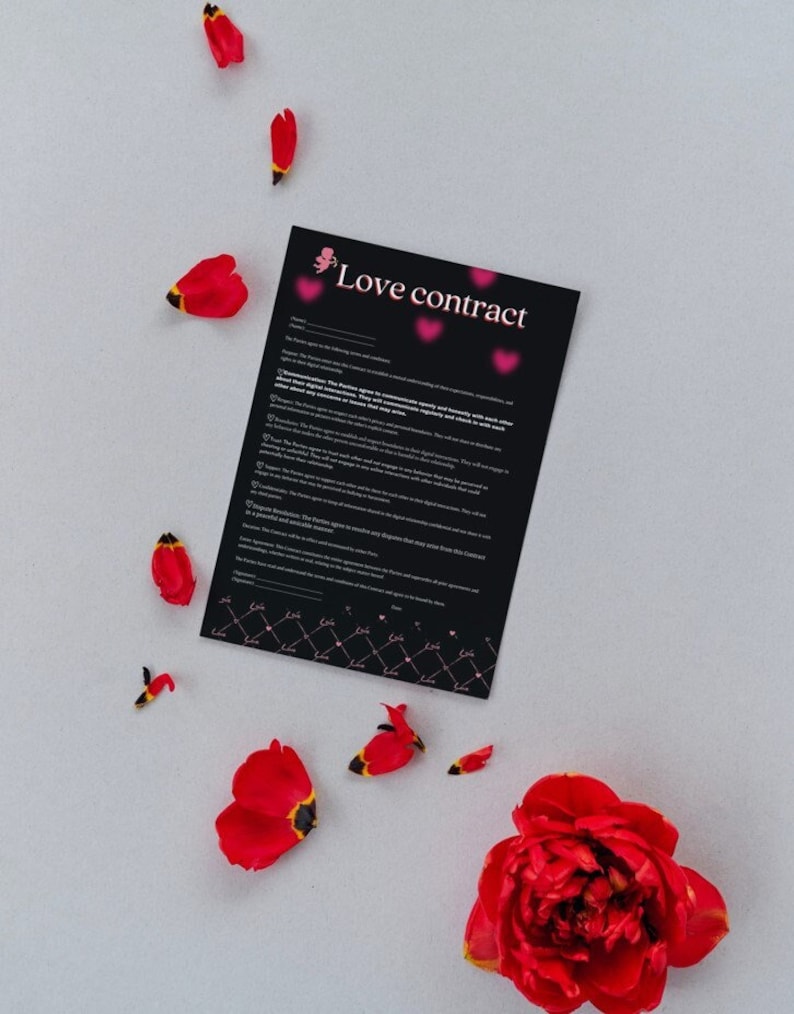 Printable Love Contract, Digital Relationship Contract, Valentines Day ...