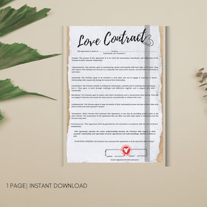 Couple Contract, Printable Love Contract, Digital Relationship Contract ...