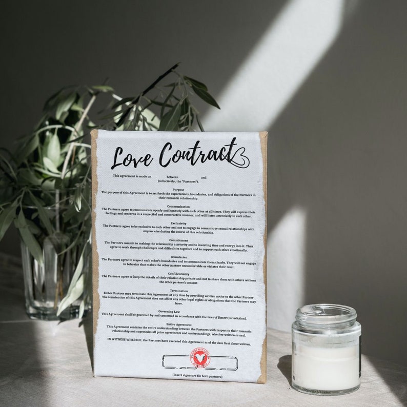 Couple Contract, Printable Love Contract, Digital Relationship Contract ...