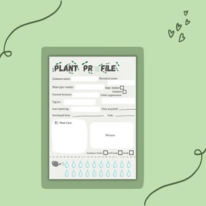 Plant Profile Printable, Plant Watering Tracker, Plant Care Planner ...
