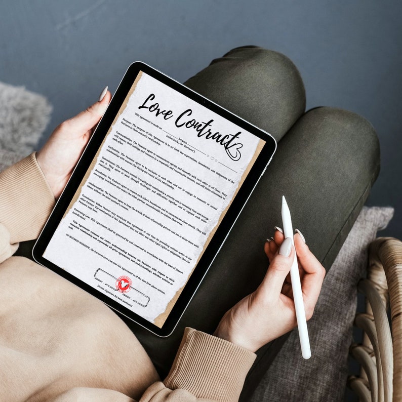 Couple Contract, Printable Love Contract, Digital Relationship Contract ...