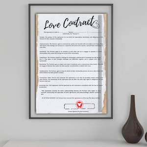 Couple Contract, Printable Love Contract, Digital Relationship Contract ...