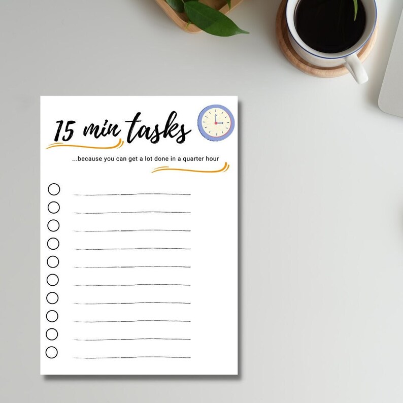 15 Minute Tasks, Task Time Tracker, Time Block Planner, 15 Minute Day ...