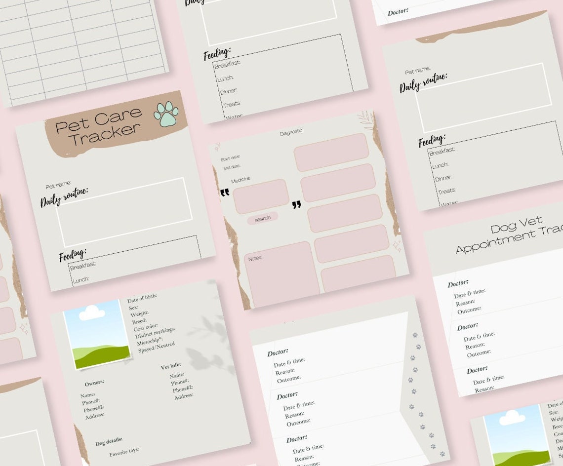 Pet Care Planner, Dog/ Cat Care Plan Vet Tracker, Pet Organizer ...