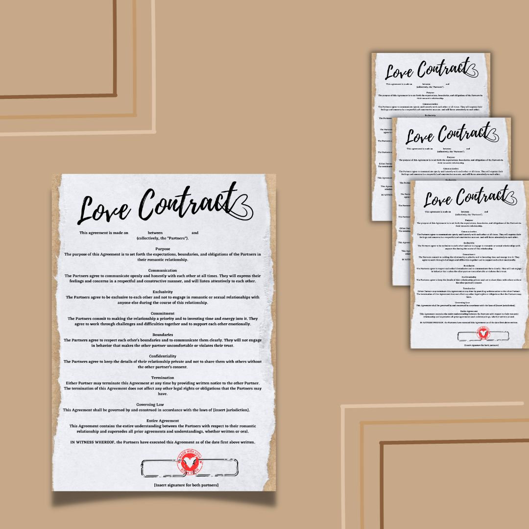 Couple Contract, Printable Love Contract, Digital Relationship Contract ...