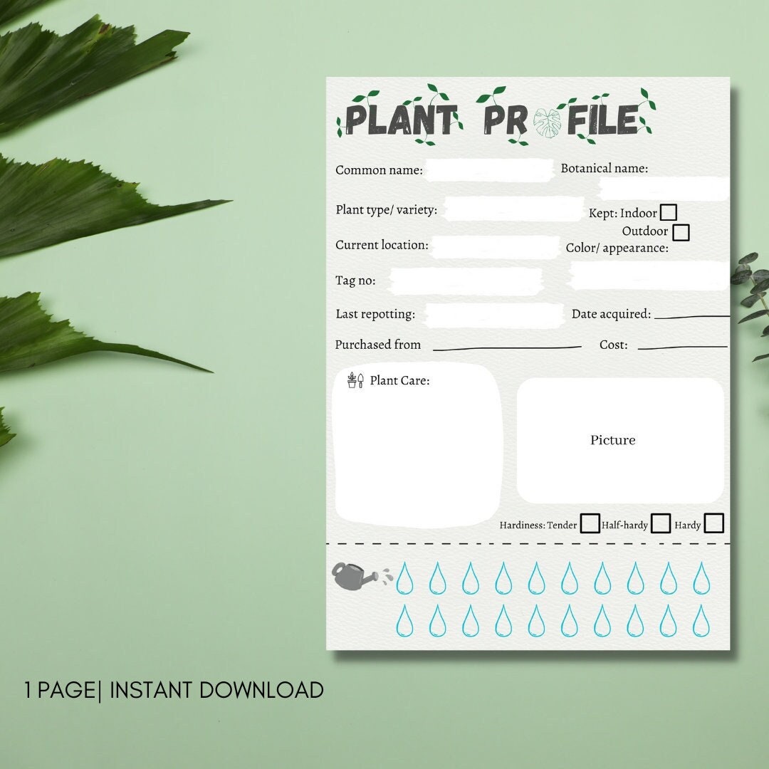 Plant Profile Printable, Plant Watering Tracker, Plant Care Planner ...