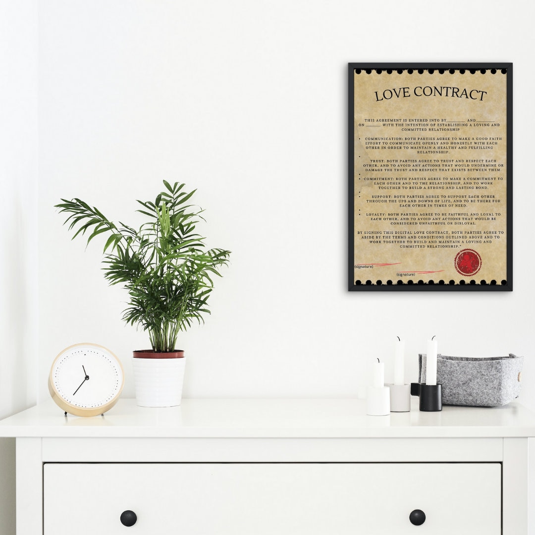 Couple Contract, Printable Love Contract, Digital Relationship Contract ...