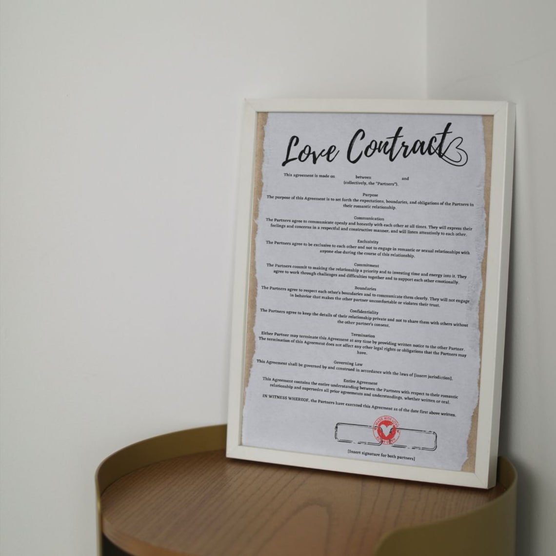 Couple Contract, Printable Love Contract, Digital Relationship Contract ...