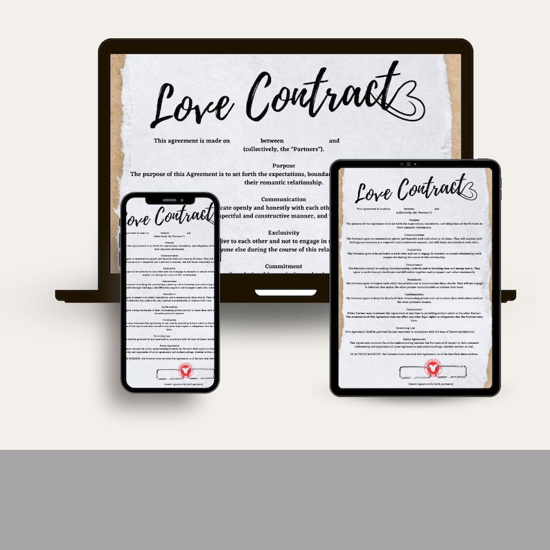 Couple Contract, Printable Love Contract, Digital Relationship Contract ...