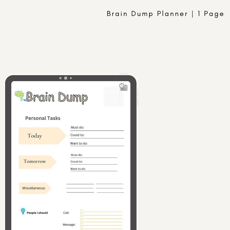 Brain Dump Template Planner Printable for Daily Tasks, Instant PDF ...