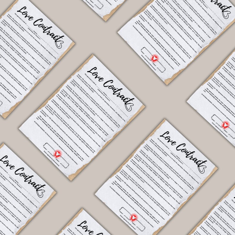Couple Contract, Printable Love Contract, Digital Relationship Contract ...