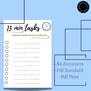 15 Minute Tasks, Task Time Tracker, Time Block Planner, 15 Minute Day ...