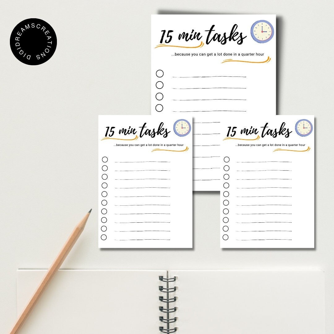 15 Minute Tasks, Task Time Tracker, Time Block Planner, 15 Minute Day ...