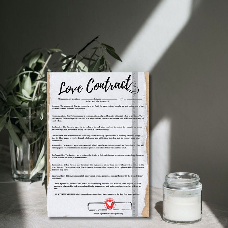 Couple Contract, Printable Love Contract, Digital Relationship Contract ...