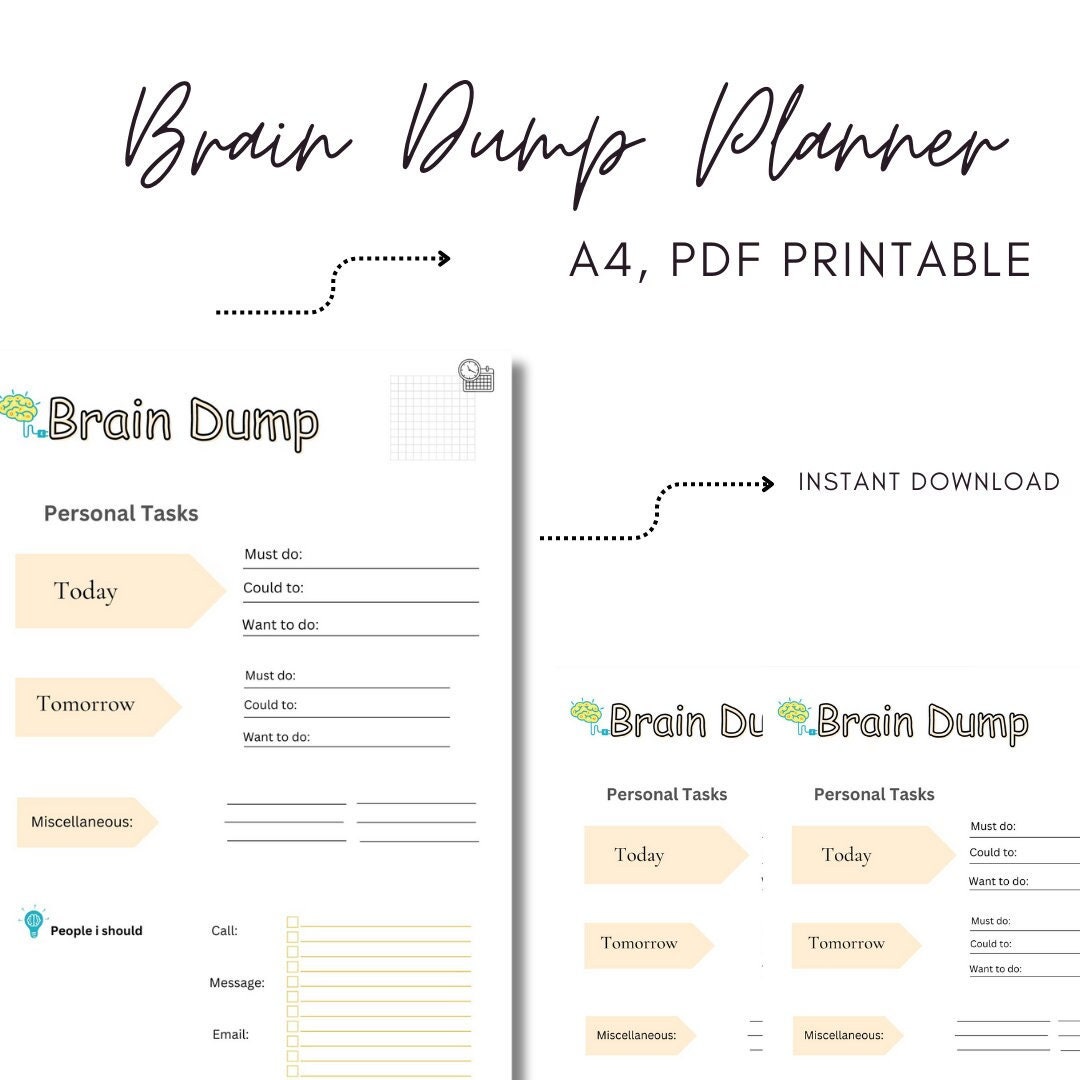 Brain Dump Template Planner Printable for Daily Tasks, Instant PDF ...
