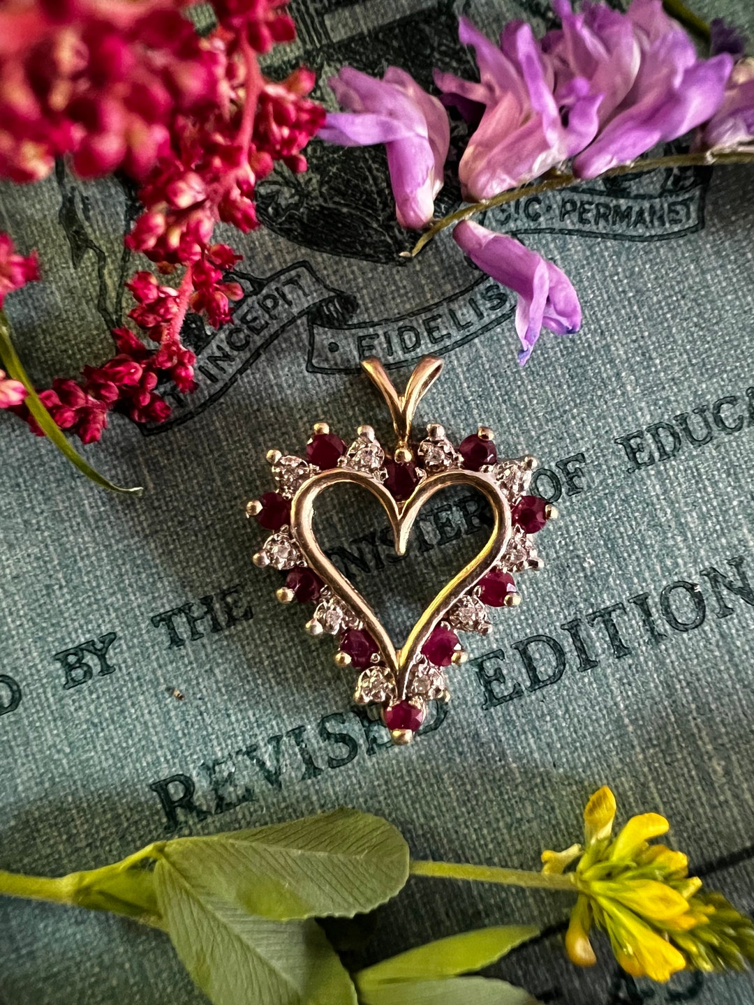 Vintage 10K Gold Diamond and Ruby Heart Pendant - Etsy