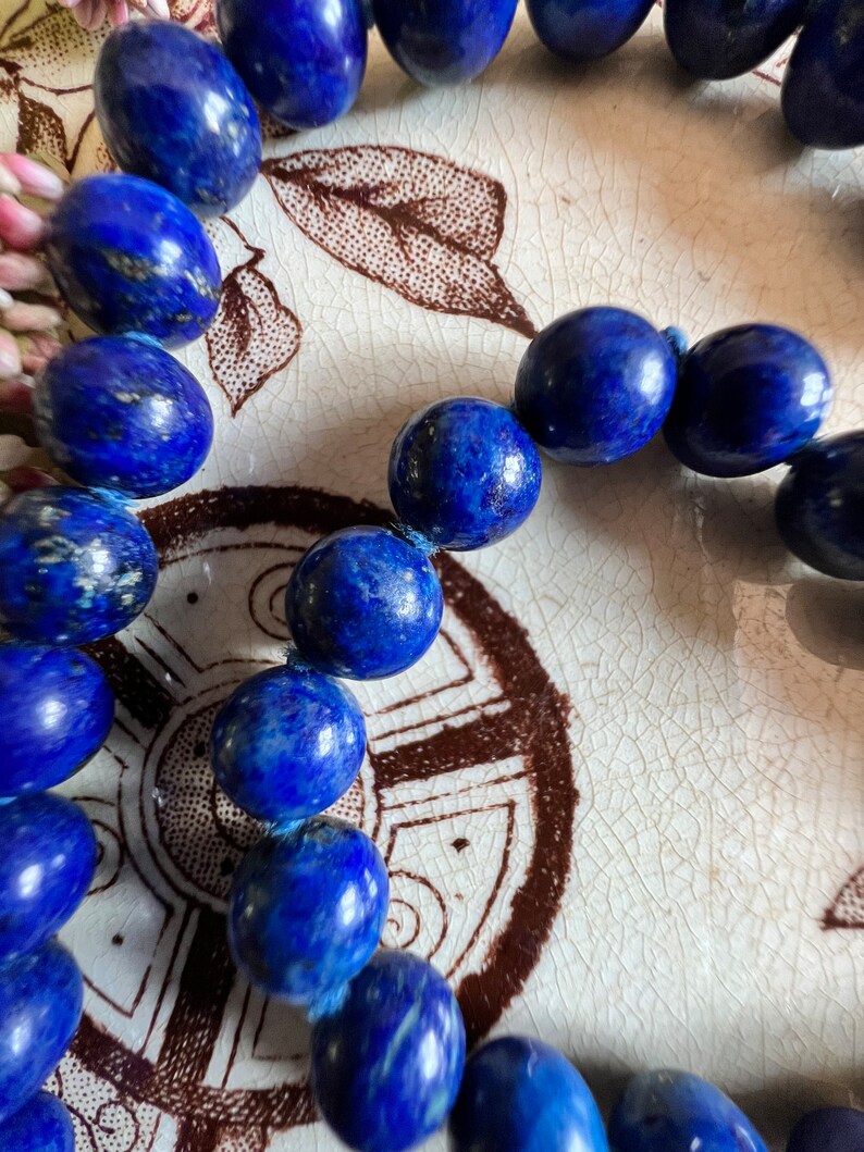 Vintage 14k Clasp Knotted Lapis Lazuli Bead Necklace - Etsy