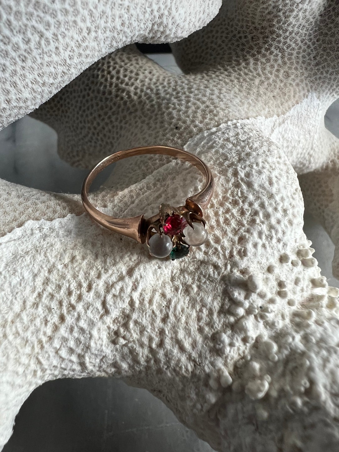 Antique 9k Crystal Sphere Red and Green Paste Stone Ring SZ 8.5 - Etsy