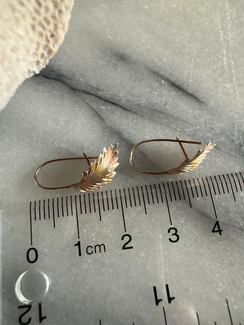 Vintage 14K Laser Cut Tricolour Stripe Leaf French Wire Earrings - Etsy